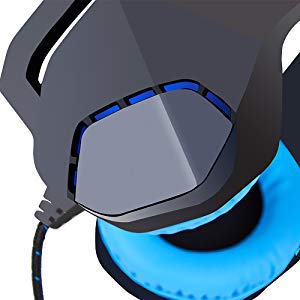 YSSHUI PC Gaming Headset for PS4 Xbox One, Onikuma 3.5mm Stereo USB LED Headphones with Omnidirectional Microphone, Volume Control for Computer Laptop Mac Playstation 4 Black + Blue