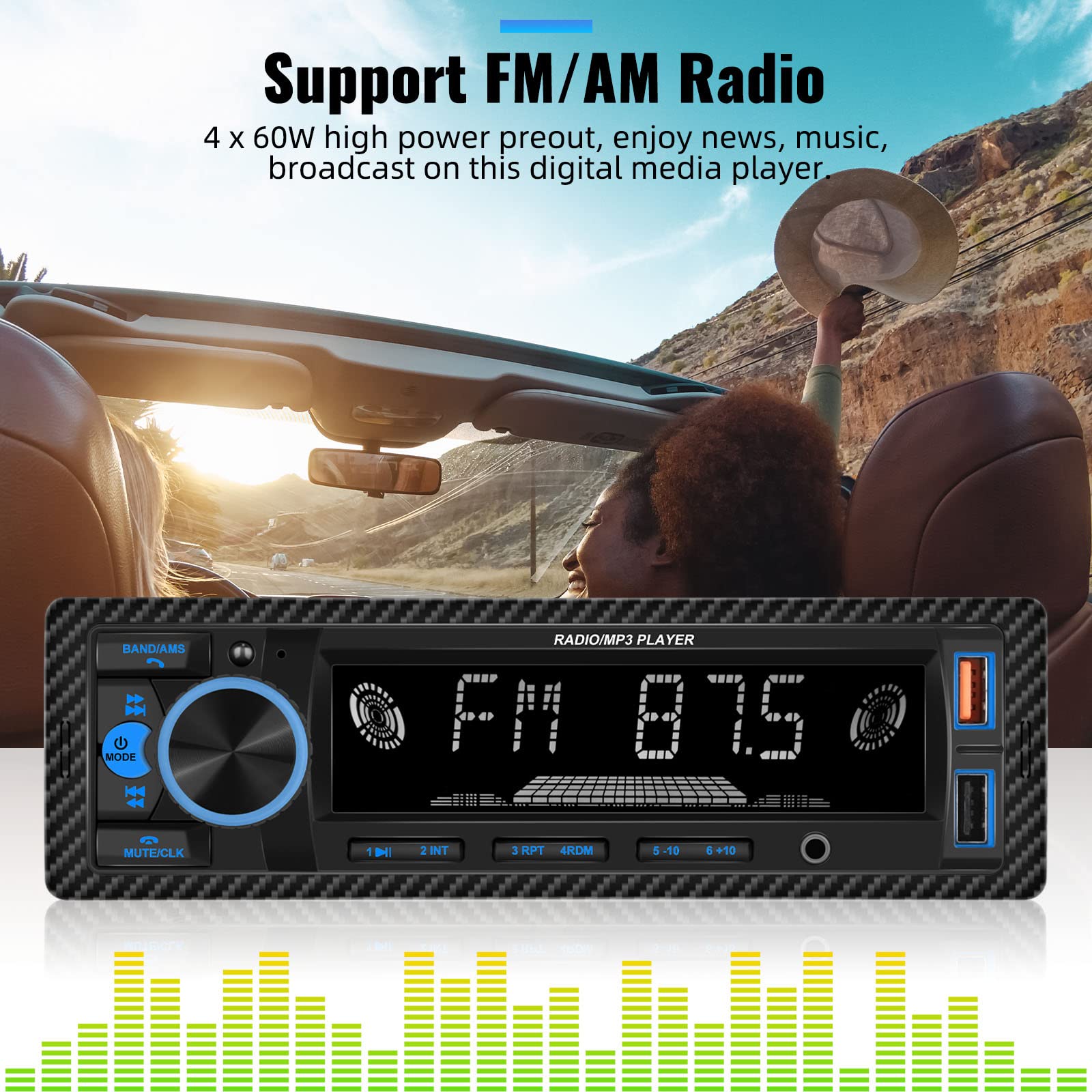 UNITOPSCI Single Din Bluetooth Multimedia Car Stereo Radio Bluetooth Hands-Free Calling Audio Receiver FM Radio Car MP3 Player AUX in/Dual USB Port Digital Media, Fast Charging with Remote Control