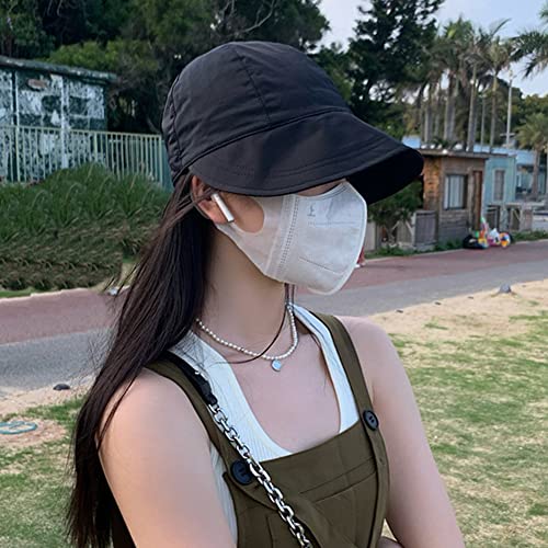 Womens Wide Visor Brim Sun Hat Quick Dry Sun Protection Visor Cap Summer Travel Baseball Hat Golf Outdoor Teens (S/M) Black