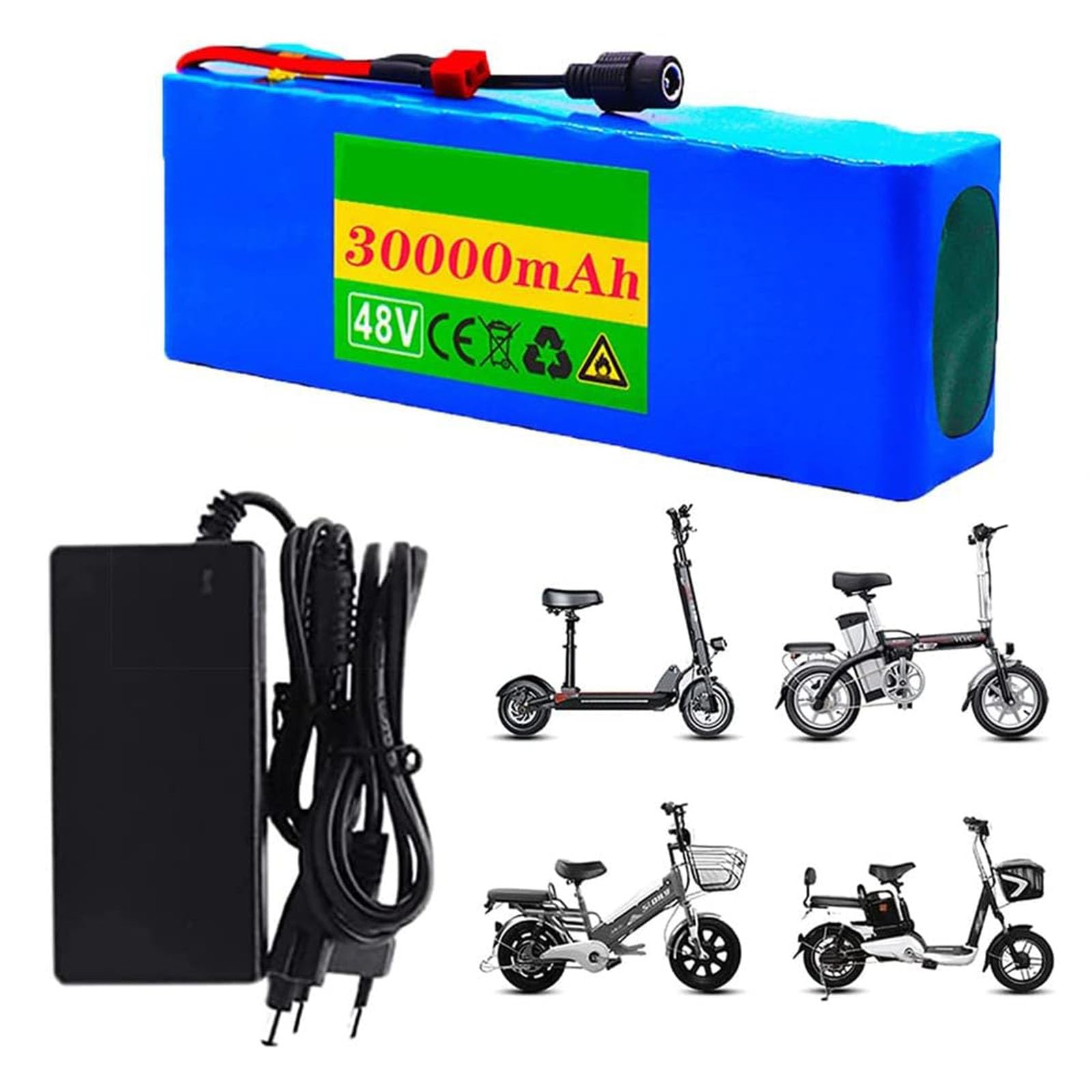 ZGFF 48V 30Ah Lithium-Ion Electric Bike Battery, for Go Kart/E-Scooter/Mountain Bicycle, 13S3P Combination with 54.6V 2A Charger + BMS Protection,T
