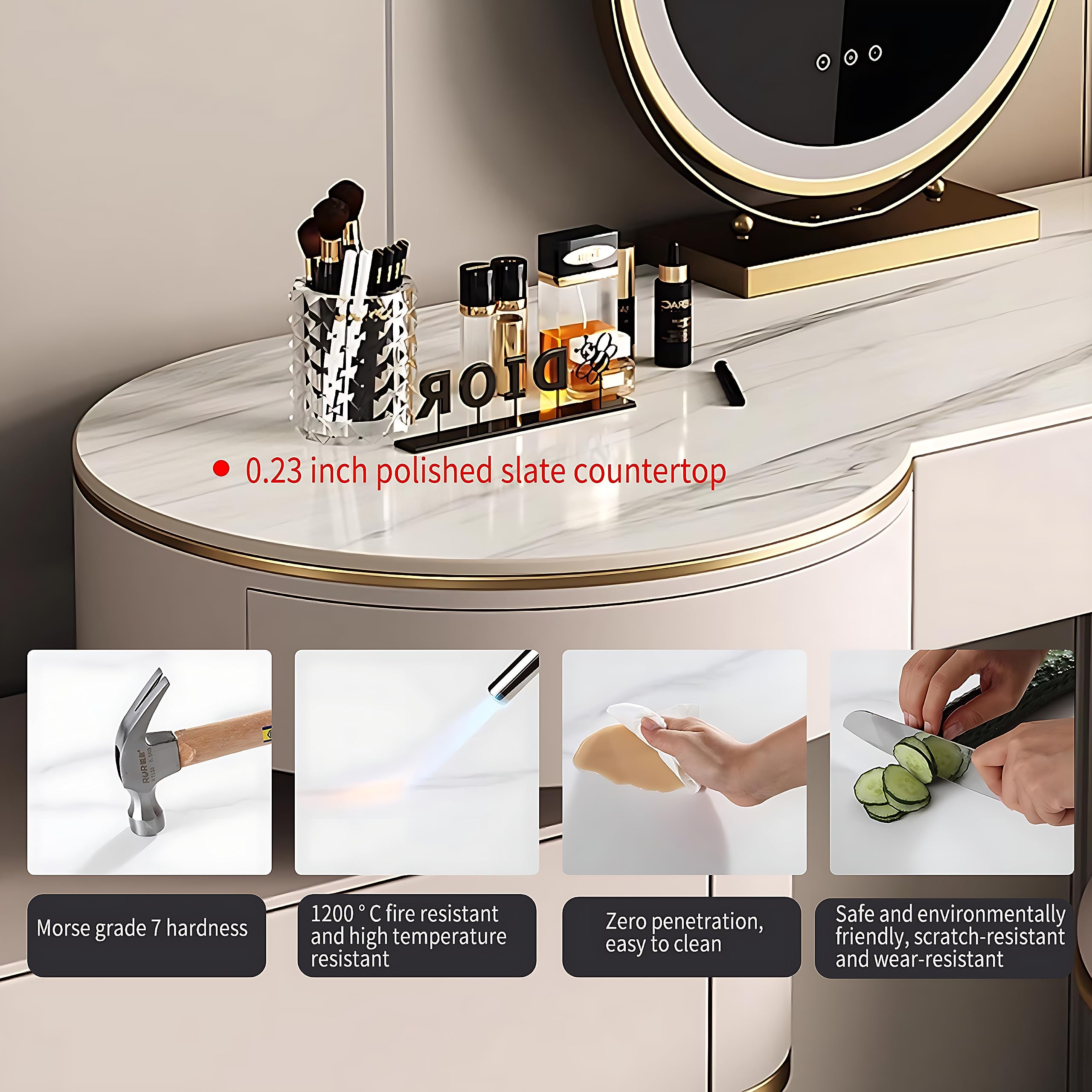 ZGNBSD Luxury Vanity Set - Elegant Makeup Table with Intelligent Mirror, Organized Storage & Comfortable Vanity Chair Solid Wood Bedroom Vanity for Her
