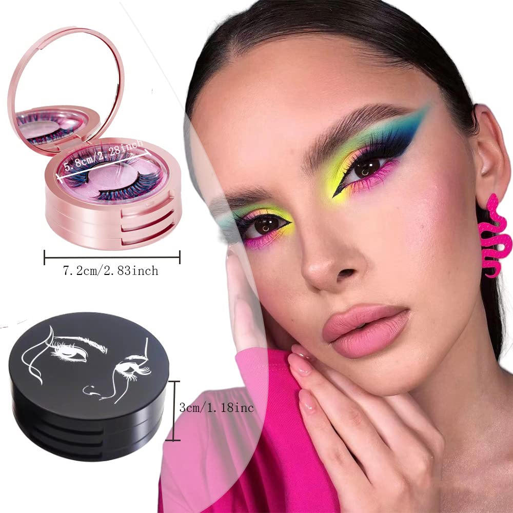 YiQiYi False Eyelash Case 2 PCS Round Eyelashes Organizer Box with Makeup Mirror New Look Cosmetic Storage Packing Plastic Holder Case Travel(Black and Lilac Lavender)
