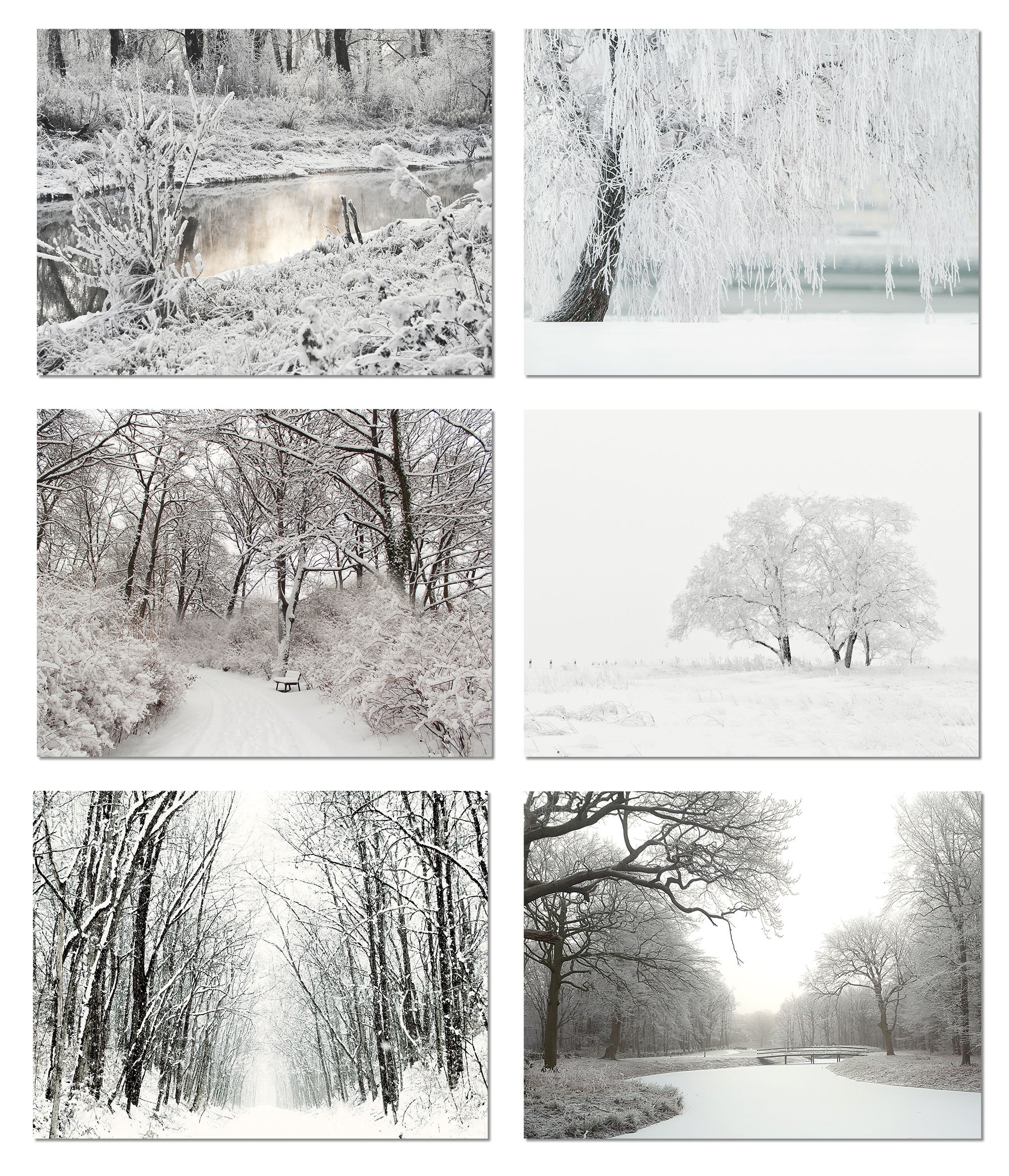 Winter Scenes Blank Note Cards - Greeting Cards with Envelopes - 6 Unique Designs - 5.5"x4.25" (12 Pack)