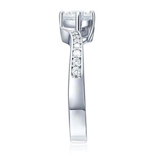 Wellingsale Ladies Solid 14k White Gold Polished CZ Cubic Zirconia Round Cut Engagement Ring with Side Stones and Wedding Band Bridal Set - Size 4