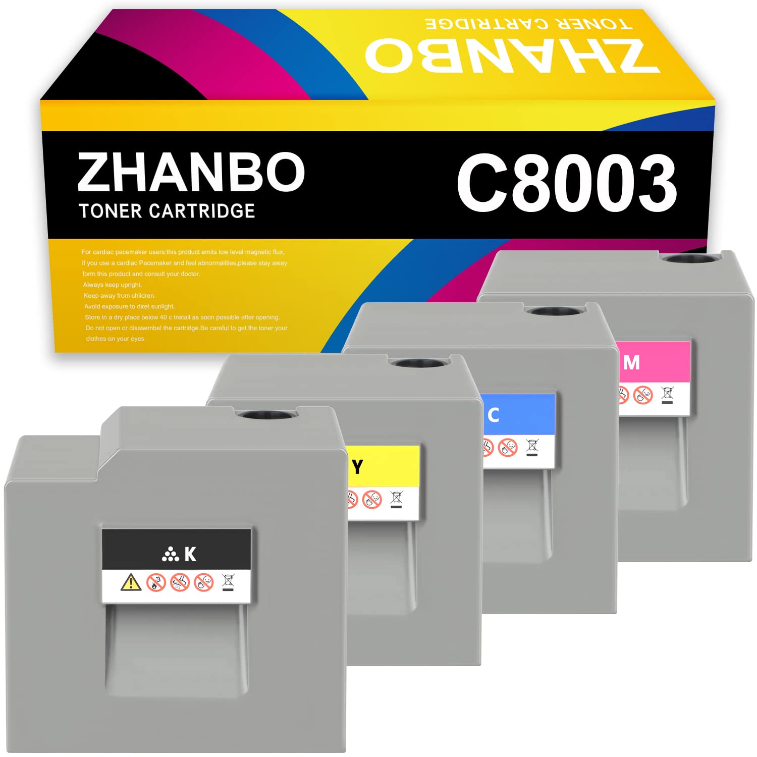 ZHANBO 4-Pack Set MP C8003 Toner Cartridge Compatible with RICOH C8003 Toner Use for RICOH MP C6503 8003 IM C6500 C8000