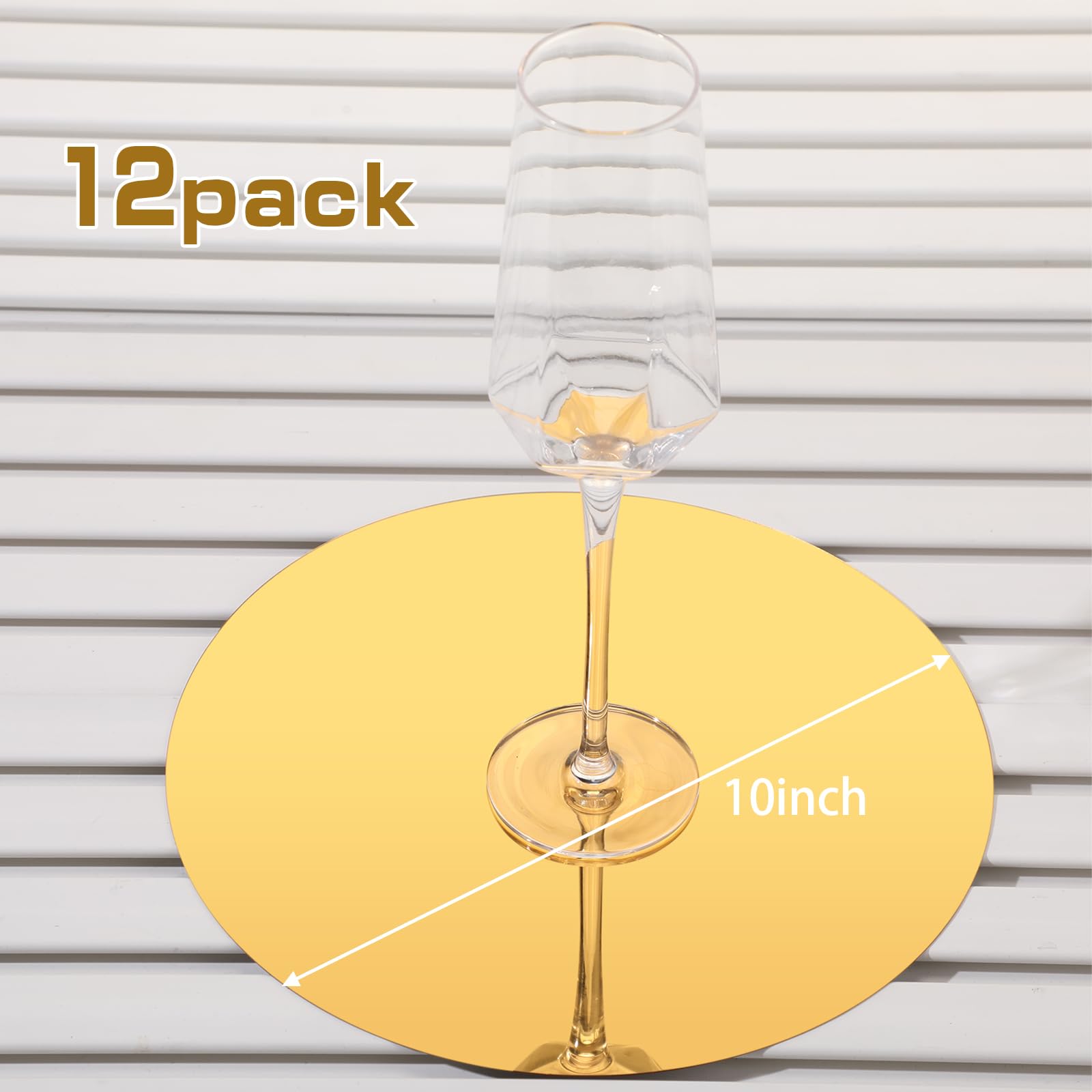 Thyle 12 Pcs 10 Inch Acrylic Round Mirrors for Tables Centerpieces Circle Mirrors Candle Plates for Wall Wedding Table Centerpieces Round Mirror Tray for Baby Shower Party, Thickness 1 mm (Gold)