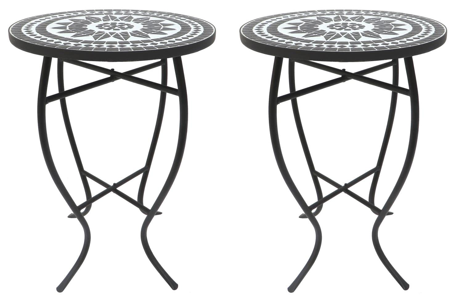 W Unlimited Mosaic Art Stone and Metal Accent Table in Lily Black (Set of 2)