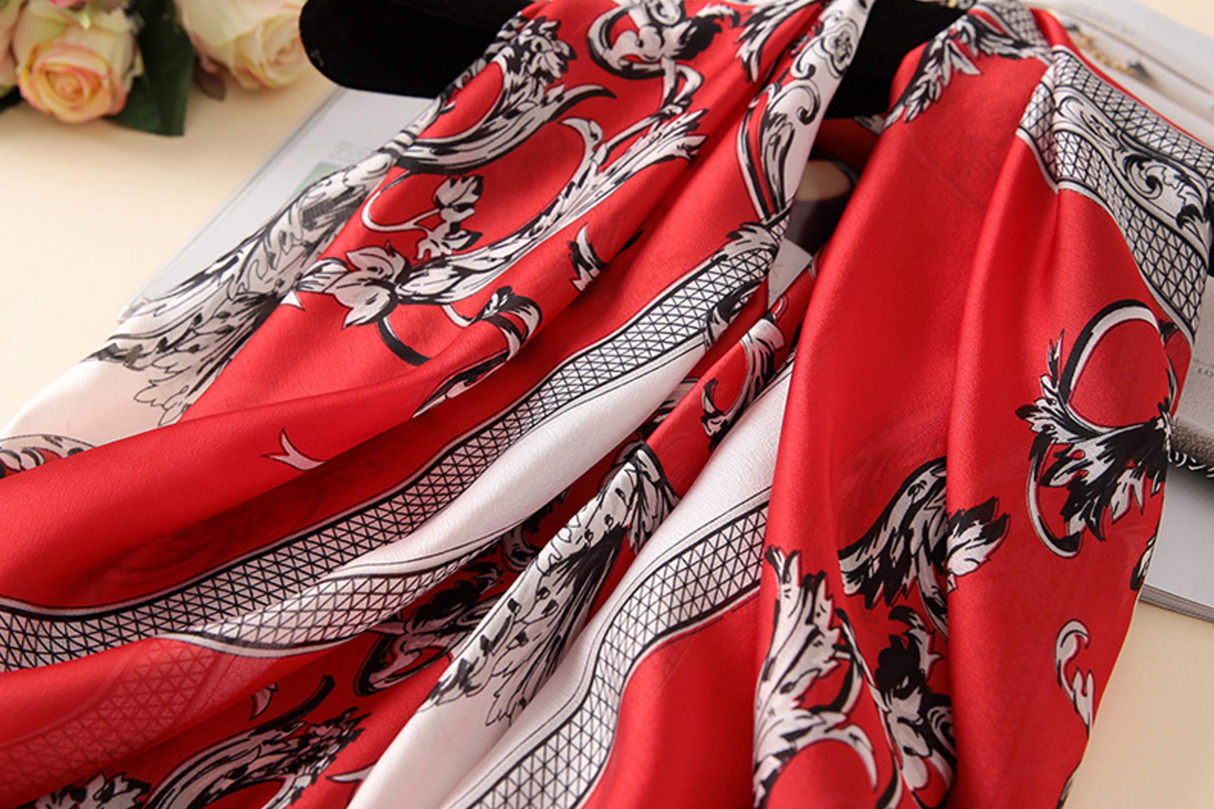 YMXHHB Silk Scarf 100% Mulberry Silk Fashion Scarves Long Lightweight Shawl Wrap (6710 Red)