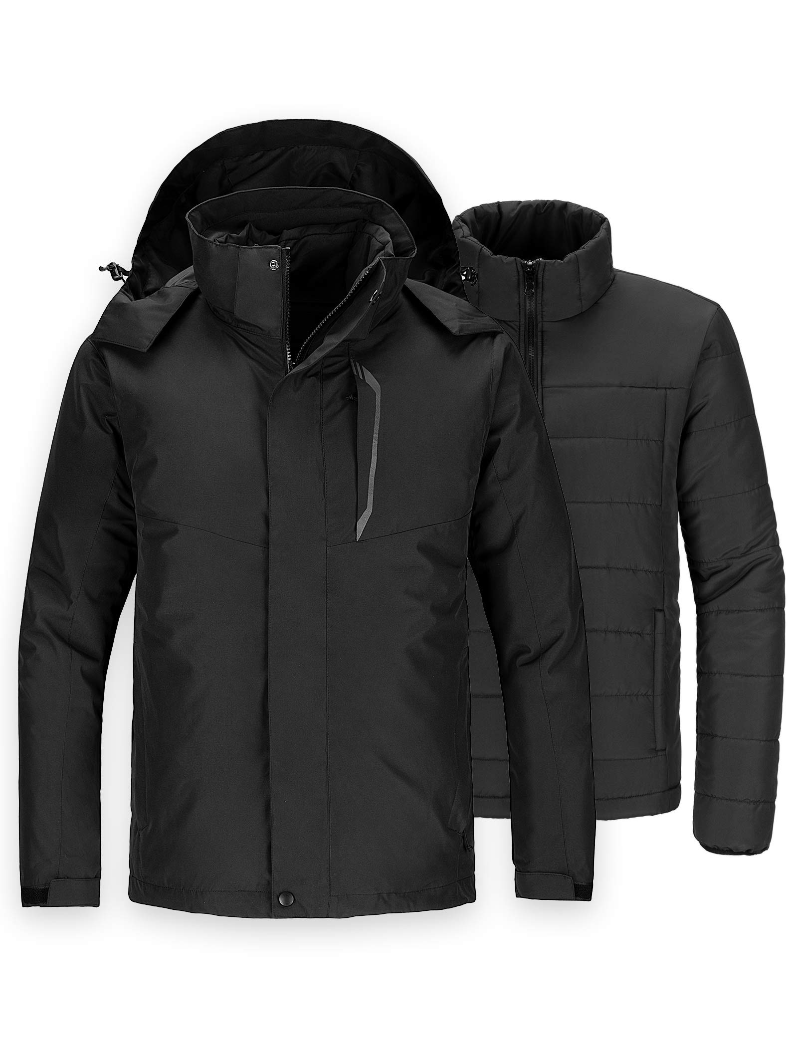wantdo Men's 3 in 1 Waterproof Ski Jacket Winter Warm Rain Coat Black Medium