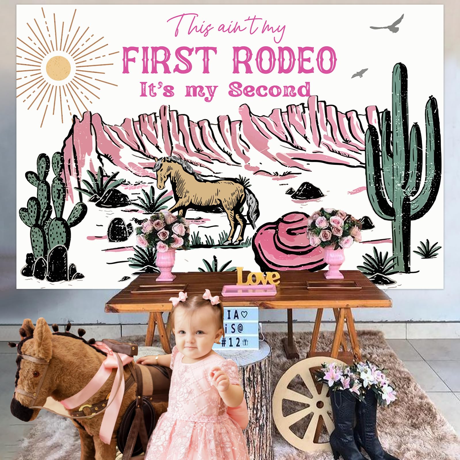 Wonmelody Western Cowgirl 2nd Birthday Decorations Backdrop This Aint My First Rodeo Birthday Party Decorations My 2nd Rodeo Birthday Decorations Wild West Second Birthday Background Banner for Girl
