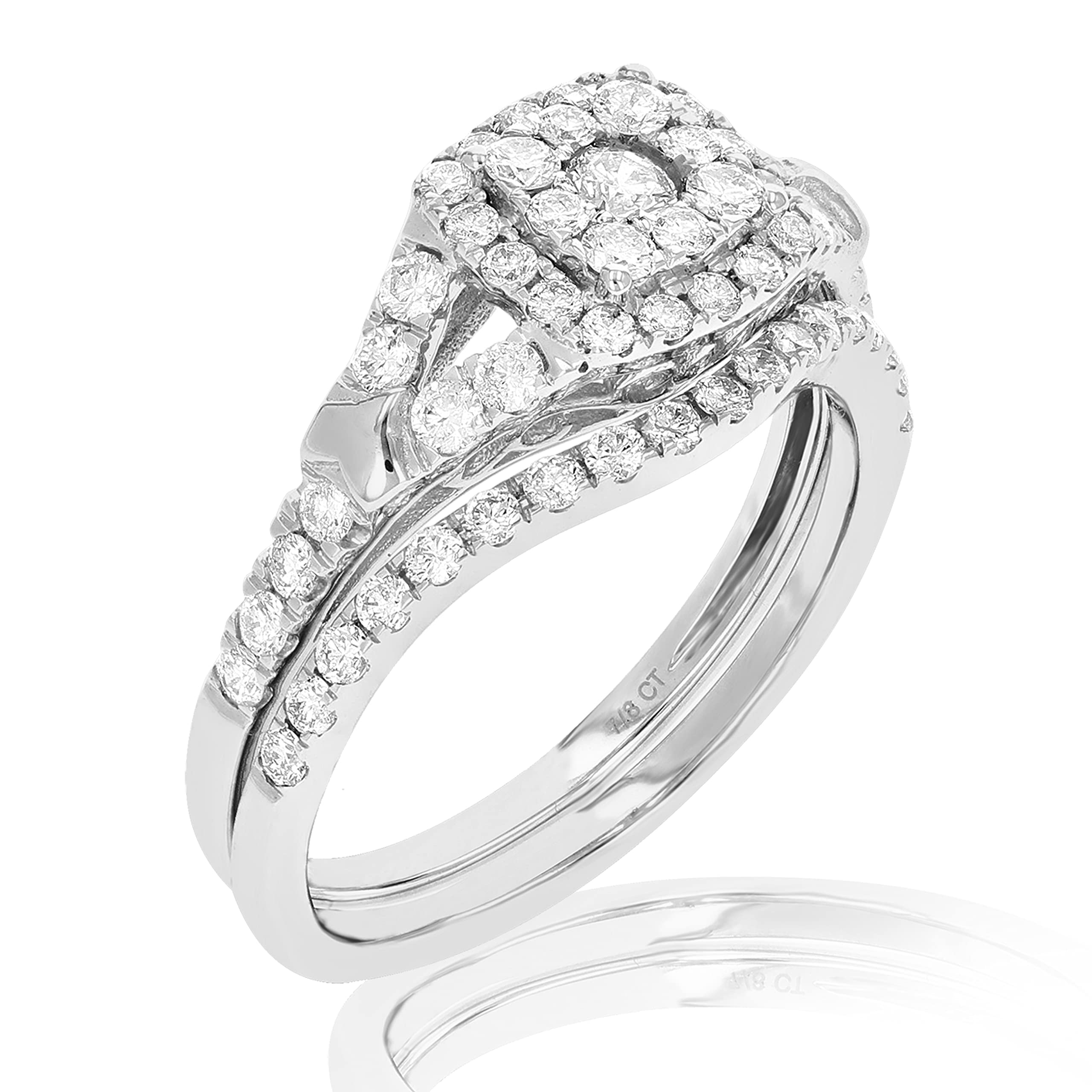 Vir Jewels 7/8 cttw Diamond Prong Set Wedding Engagement Ring Set 14K White Gold Bridal Size 6