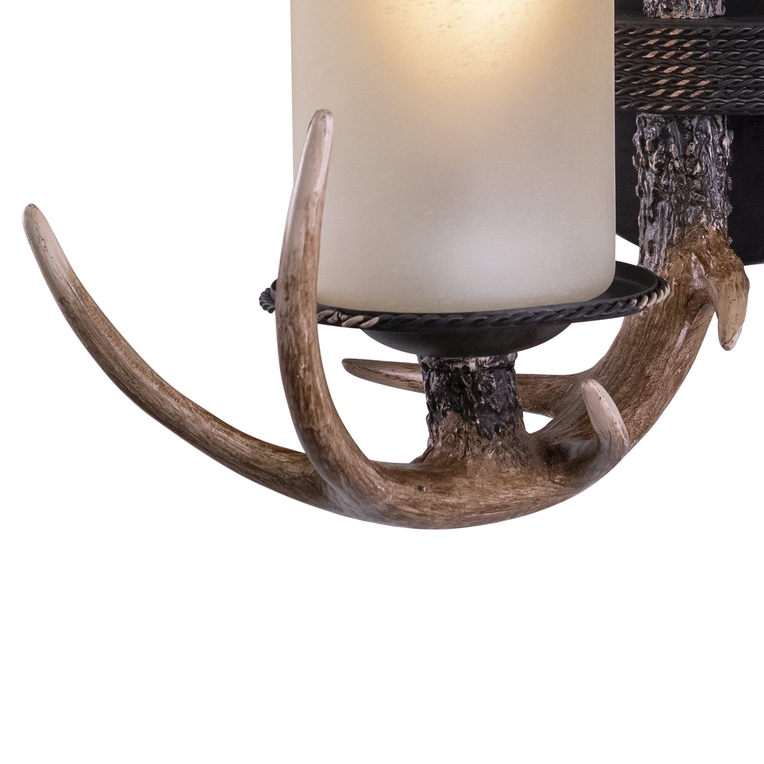 VAXCEL Yoho 1 Light Bronze Rustic Antler Flush Wall Sconce Cream Glass