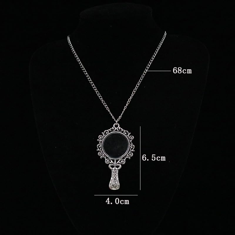 WLLAY Vintage Ancient Mirror Pendant Necklace For Women Jewelry Gift (A:antique silver)