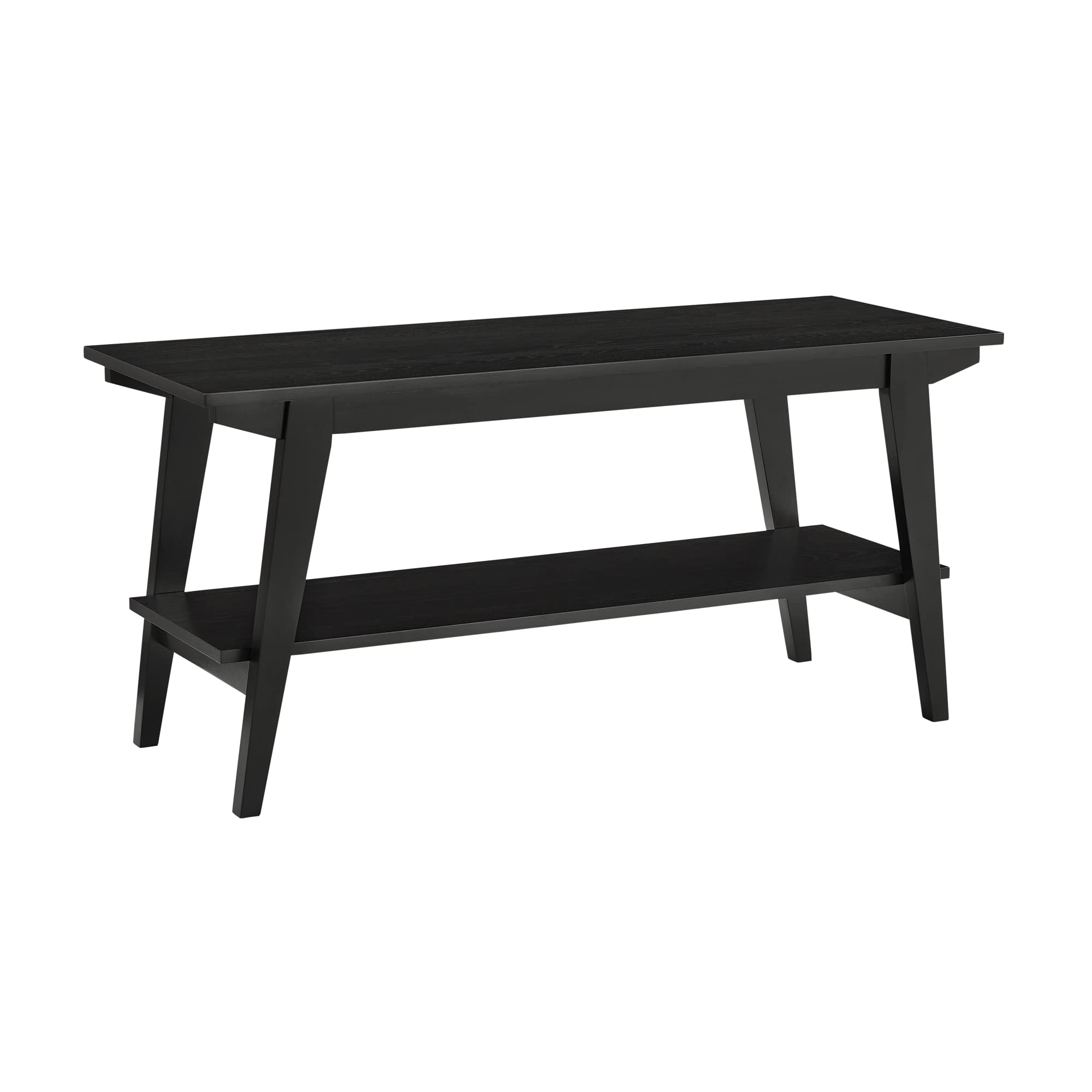 Walker Edison Sibu Japandi Minimalist Entry Bench with Lower Shelf, 39 Inch, Black