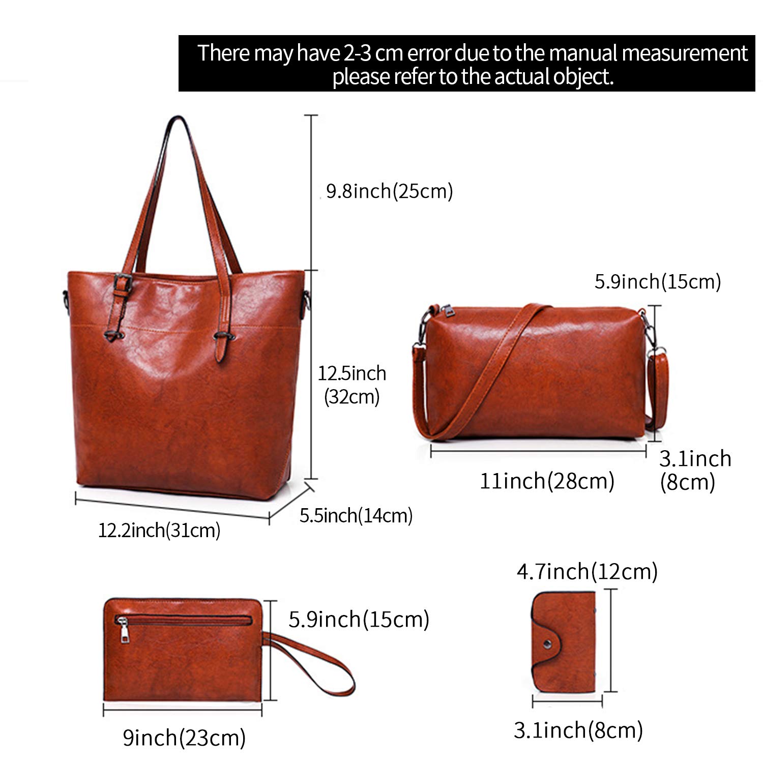 Women Vintage Handbag and Purse Leather Tote Shoulder Bag Large Satchel Top Handle Work Bag Set 4pcs