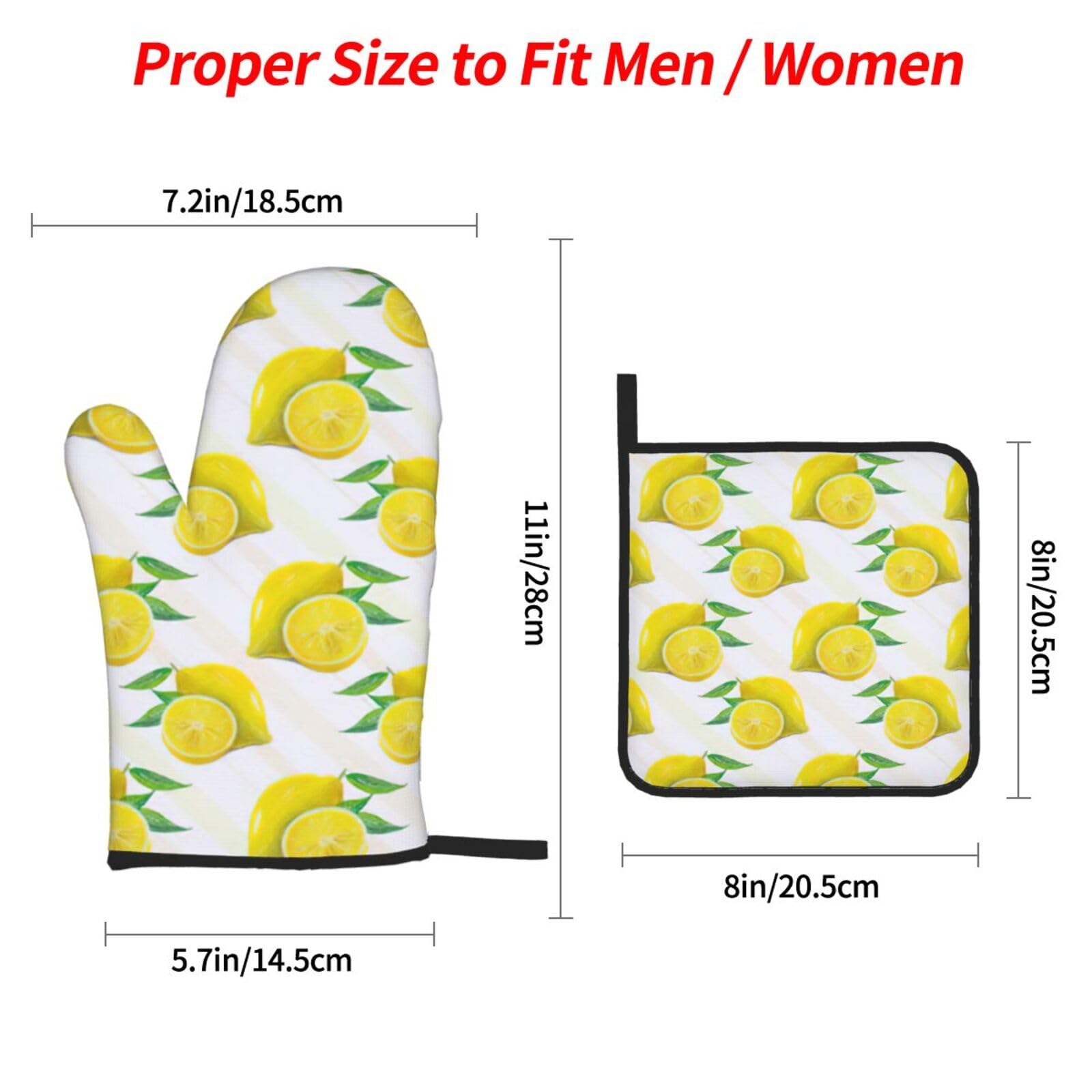 Yellow Lemon Kitchen Baking 4-Piece Set–Heat Resistant Oven Mitts and Pot Holders Kitchen Hot Pads