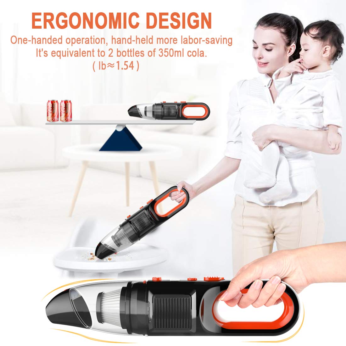 ZesGood Handheld Vacuum Cordless, 7000PA Powerful Suction with Rechargeable Hand Held Vacuum Cleaner 120W Cyclonic Motor, for Home and Car Cleaning