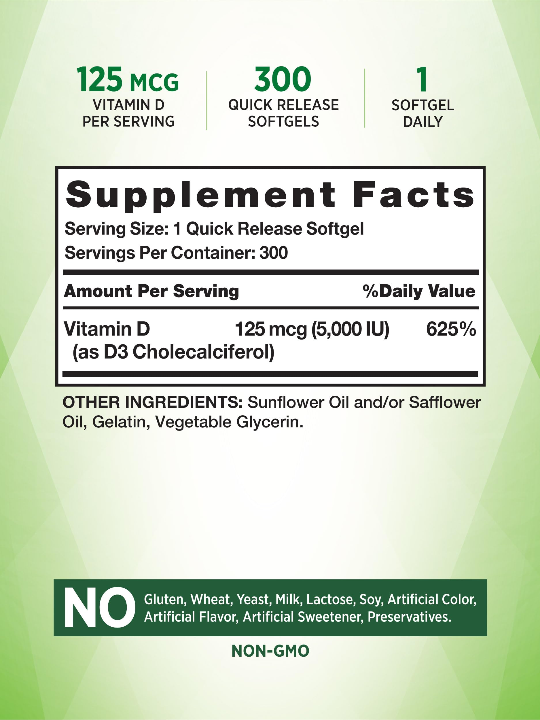 Vitamin D3 5000 IU | 300 Softgels | High Potency Vitamin D | Non-GMO and Gluten Free Supplement | by Nature's Truth
