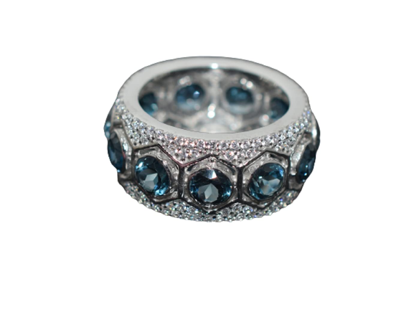 Women's Beautiful Natural Blue Topaz Gemstone Designer Ring 925 Sterling Silver Something blue, Sky blue, Wedding Band, Elegant Eternity Ring For Wedding/Marriage/Fastival/Annyversary (Size:-9)