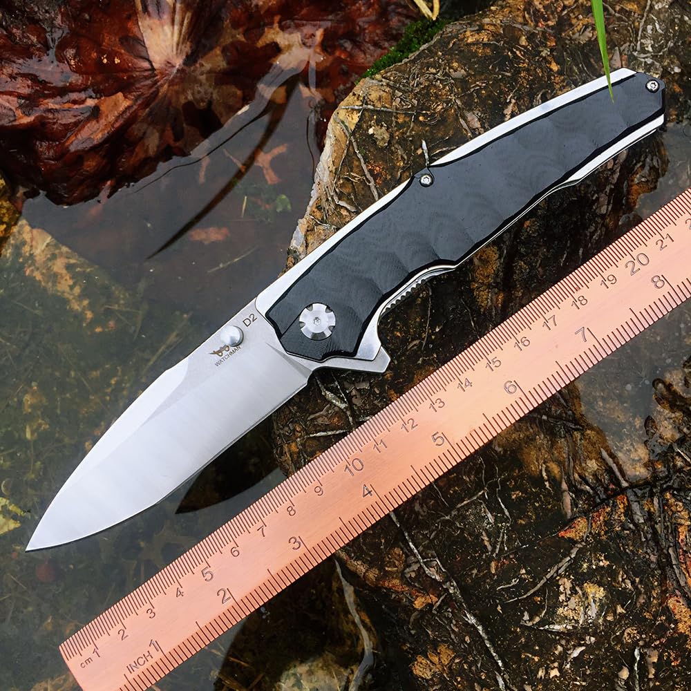 WATCHMAN W102 9.06 inches Tactical Knives Hunting Camping D2 Strong Folding Knife (Black)