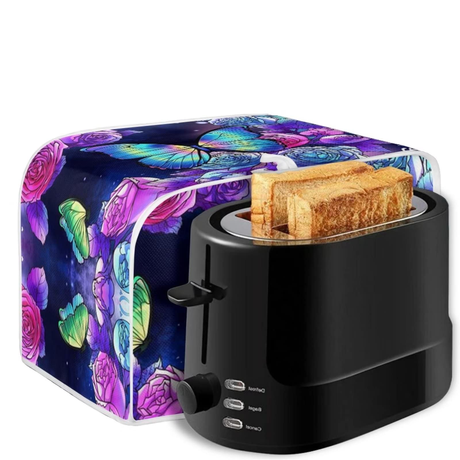 Upetstory 4 Slice Rose Butterfly Toaster Cover Kitchen Medium Appliance Cover with Handle,Dustproof Fingerprint Protection,Machine Washable