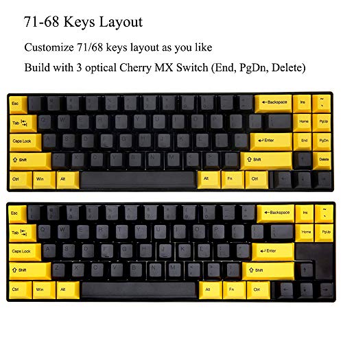 YUNZII ALT71D 71&68 Keys Wireless Mechanical Keyboard with Cherry MX Switch, Dye Sub PBT keycap, NKRO,USB Type C for Gaming (Cherry MX Red, Black Gold)