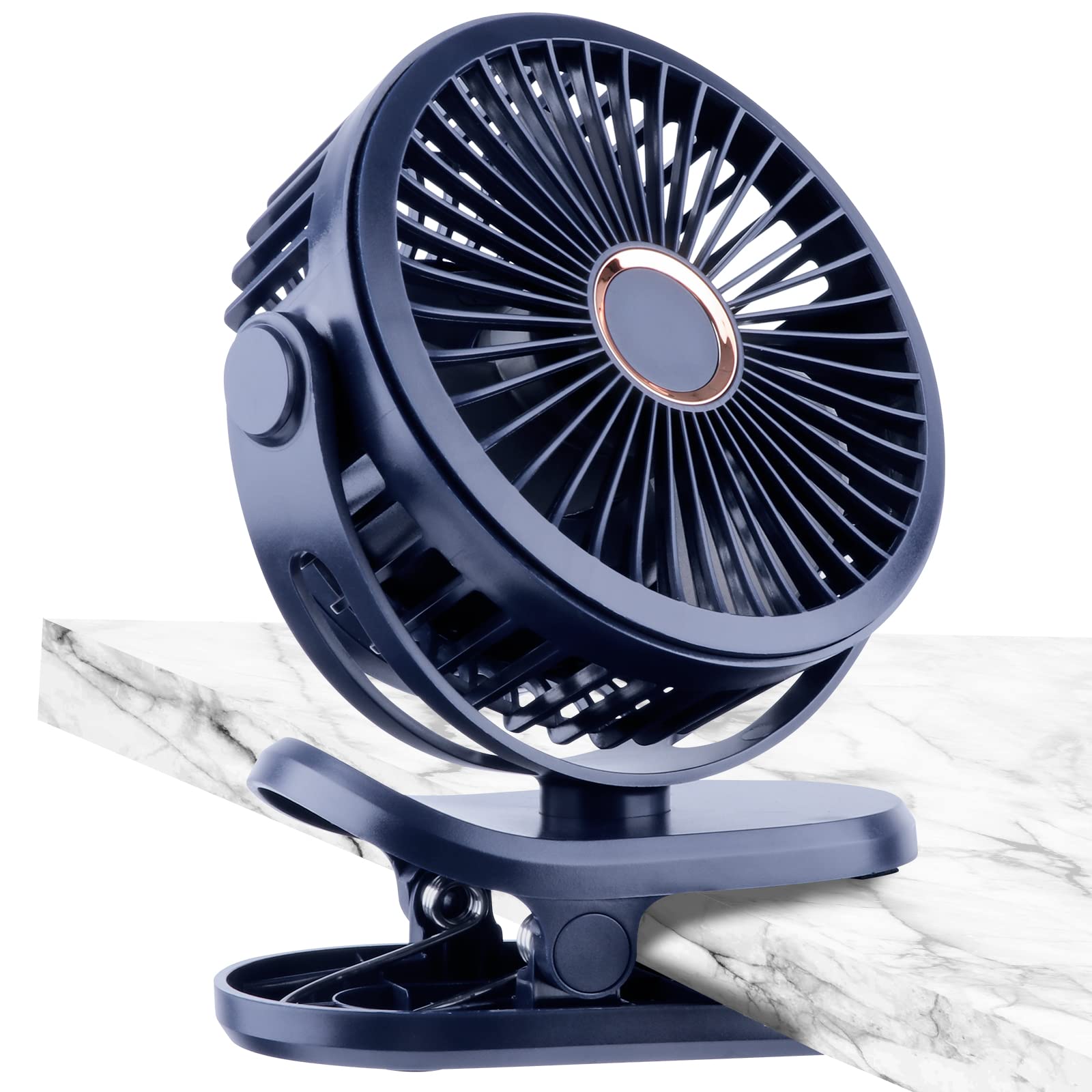 WUYILED 5 inch Rechargeable Clip on Fan, 5000mah Battery Longer Working Hours Desk Fan : 360° Rotation & 3 Speeds Strong Wind Portable Fan Quiet and Powerful (5000mah-Blue)
