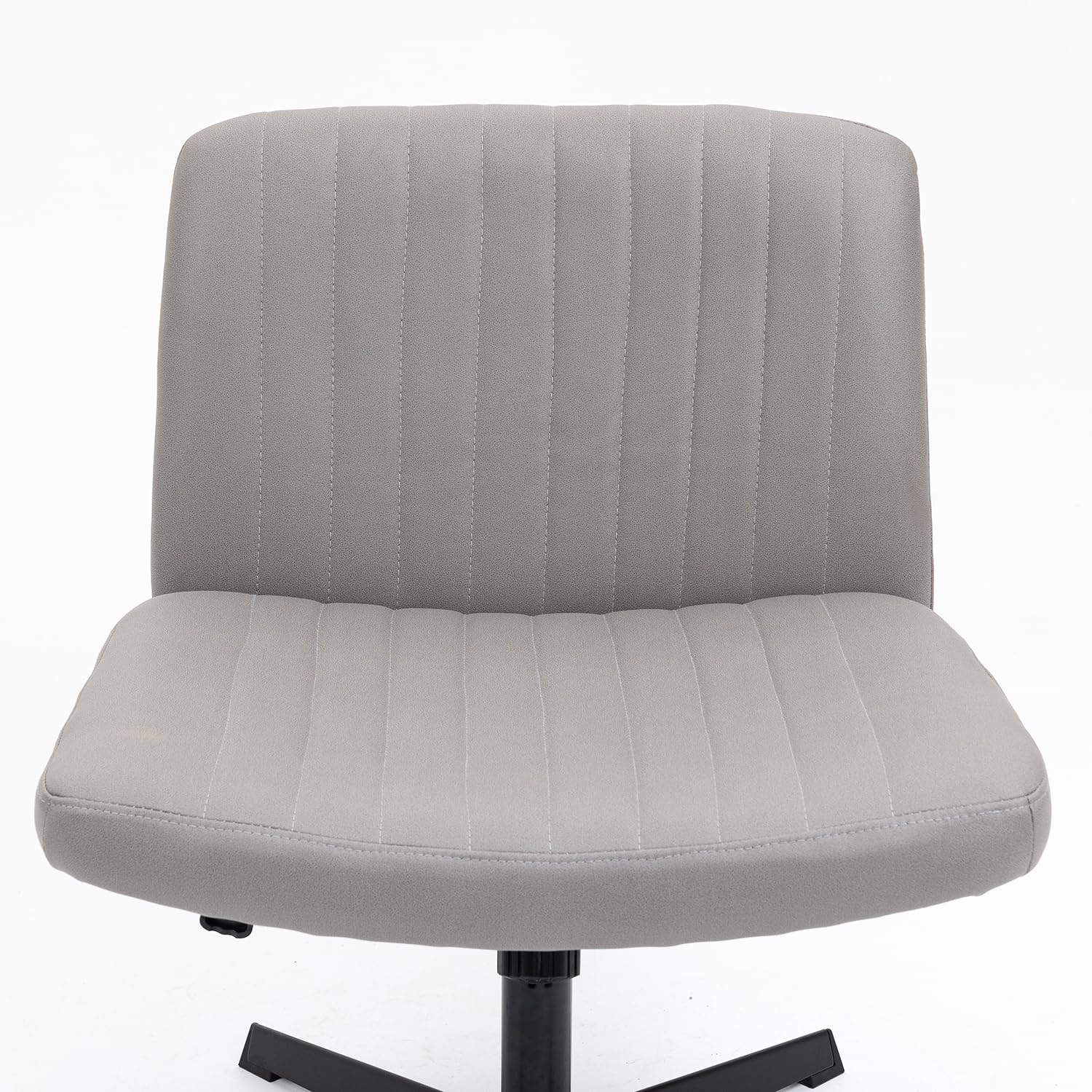 Yeolee Armless Office Desk Chair No Wheels, PU-Padded Vanity Chair with Ergonomic Mid-Back, Comfortable Adjustable Swivel Task Chair with Thickened Cushion for Home, Office (Silver Grey + PU Leather)