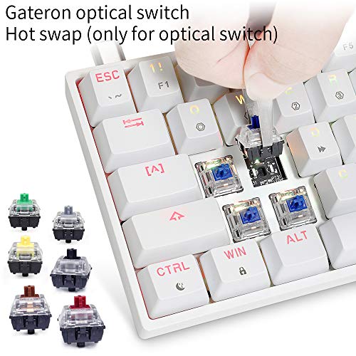 YUNZII SK64 64 Keys Hot Swappable Optical Mechanical Keyboard with ABS Shine-Through Keycaps, RGB Backlit, Programmable for Win/Mac/Gaming (Gateron Optical Brown, White)
