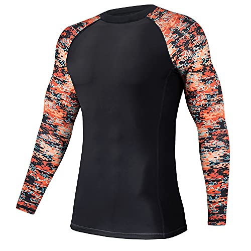 UPSOWER Men's Rash Guard Long Sleeve UPF50+ Swim Shirts(Pixel Golden M)