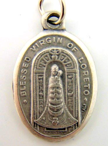 WJH Blessed Virgin of Loreto Religious Charm Pendant Pray for Us Silver Gild Medal