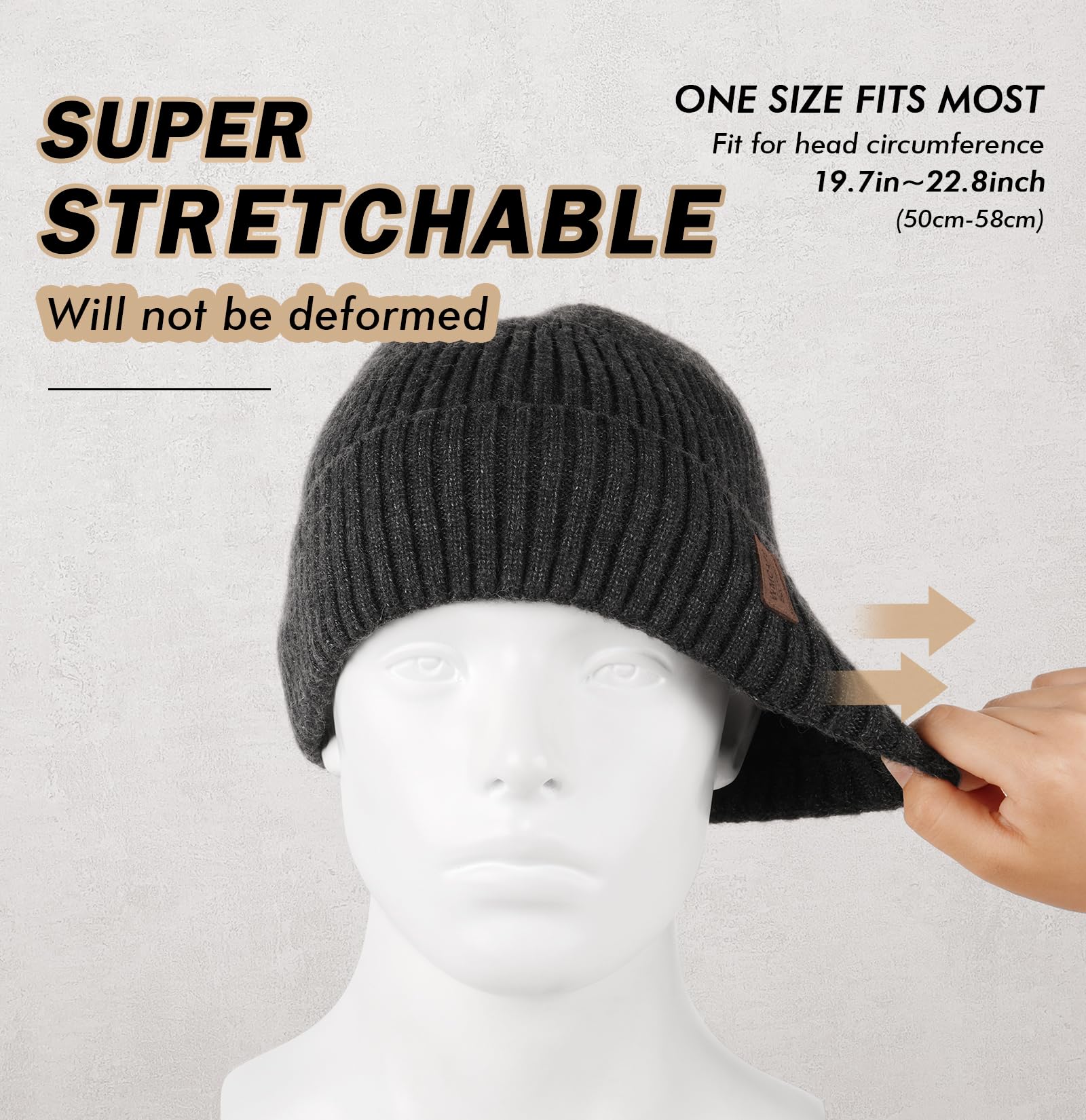 Wmcaps Warm Beanie Hats for Men Women, Fleece Lined Beanie Warm Winter Caps Unisex Fashion Knit Cuffed Cap (Slate Gray)