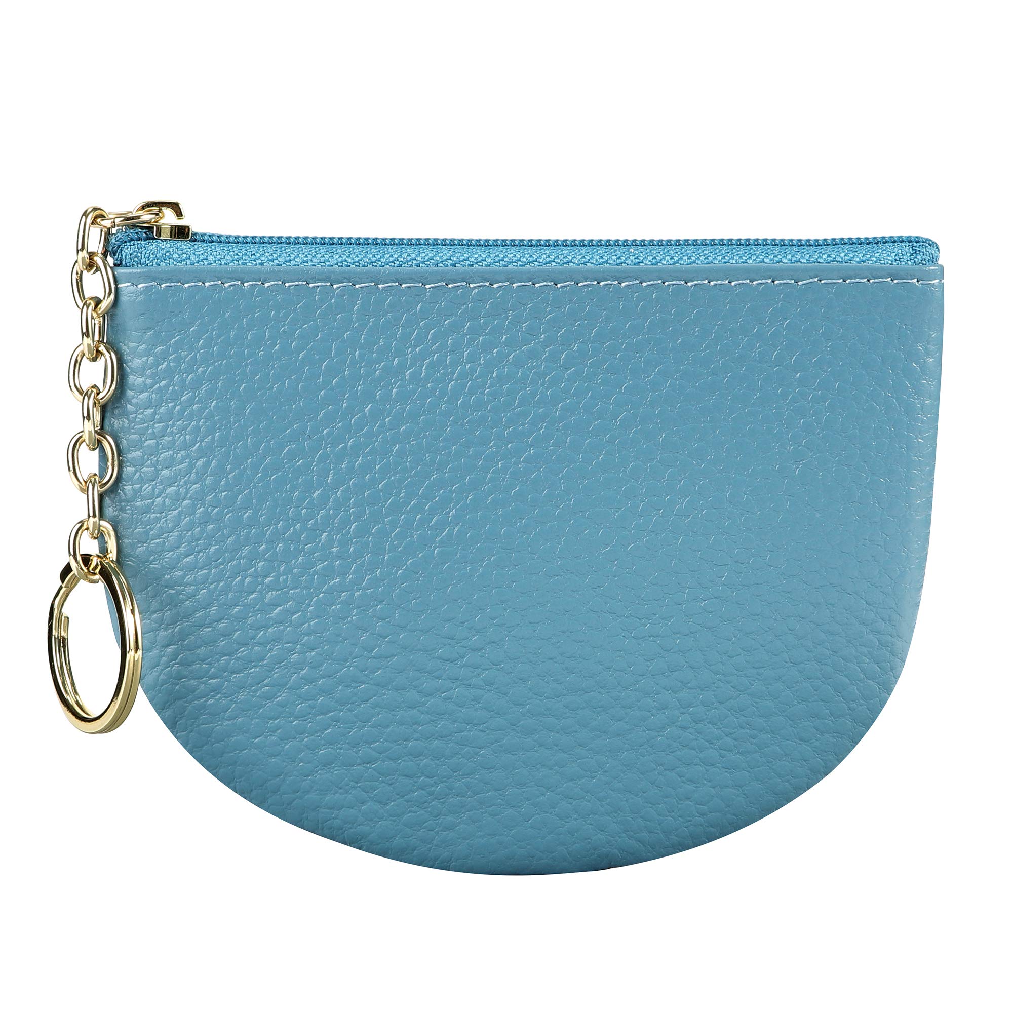 Women's Genuine Leather Keychain Zipper Change Wallet Small Mini Pouch Coin Purse, Black