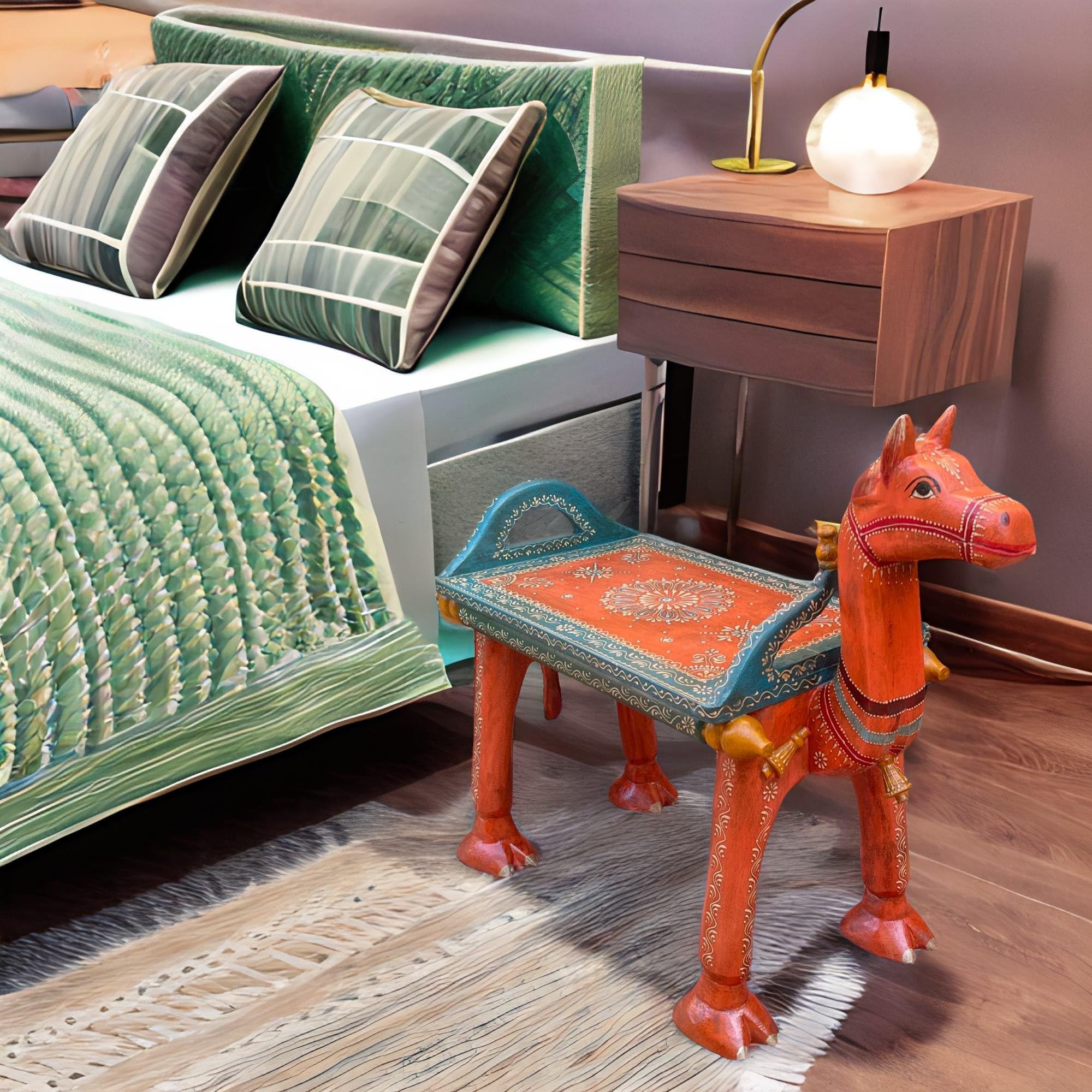 Wooden Table In Carving Camel Design, Handicraft Side Table/Coffee Table/Nightstand Table/Cake Cutting Table/Lamp Table