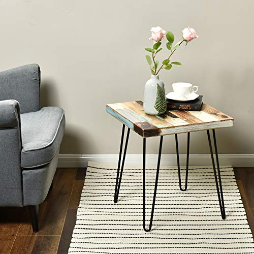 WELLAND Side Table Reclaimed Wood, Round Hairpin Leg End Table, Night Stand, Recycled Boat Wood, 20" Tall