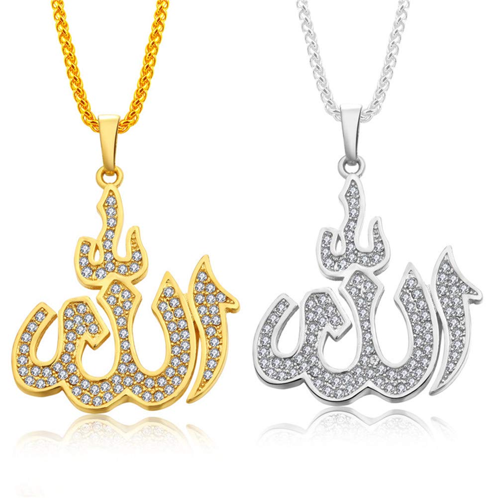 WELRDFG Zirconia Allah pendant necklace 18K gold plated/platinum plated men's/women's jewelry