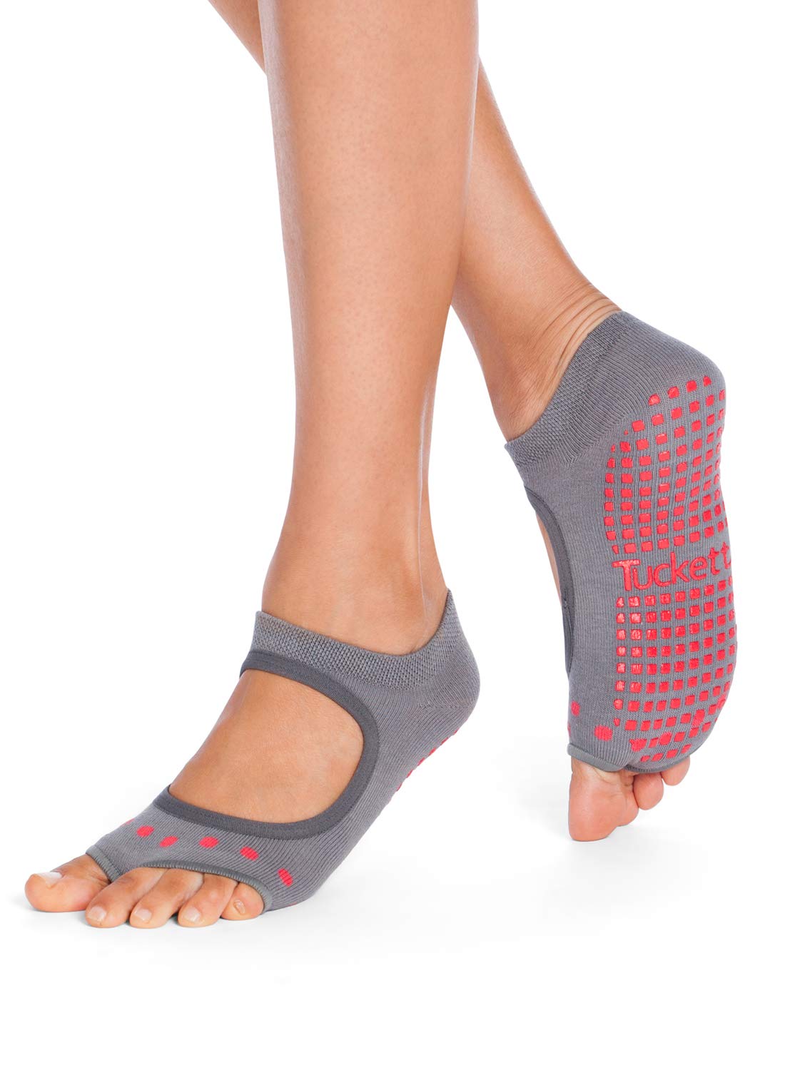 Tucketts Allegro Toeless Non-Slip Grip Socks - Anti Skid Yoga, Barre, Pilates, Home & Leisure, Pedicure - S/M - 1 pair Solid Grey Dot