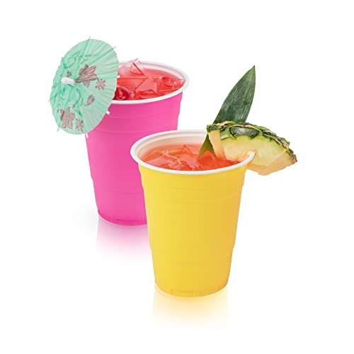 True Bright Party Cups, Disposable Cups, Drink Cups for Cocktails and Beer, 16 Ounce Capacity, Plastic, Multicolor, Set of 24
