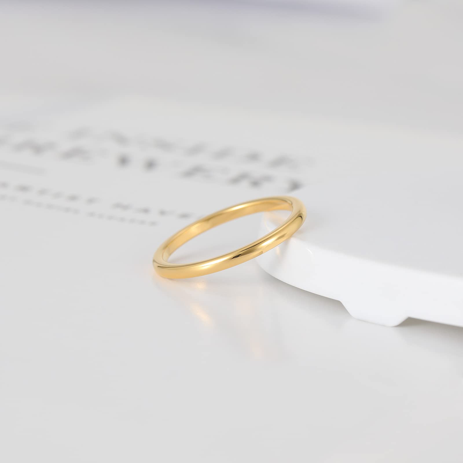 TRUMIUM 2mm Gold Tungsten Rings for Women Plain Thin High Polish Engagement Wedding Band Size 7.5