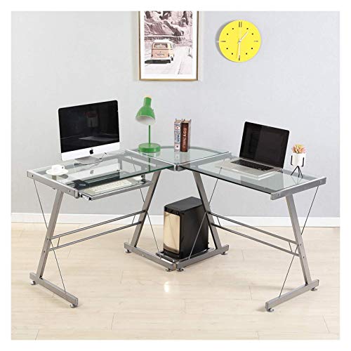 Yyl Computer Desk Gaming Desk Glass Computer Home Office Toughened Glass L Shaped Gaming Gamer Command Center Workstation Desk for Small Spaces (Color : Glass)