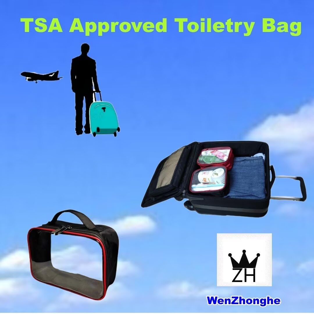 WenZhonghe Clear 3-1-1 TSA Approved Travel Toiletry Bag Quart Size Transparent Liquids Toiletries & Cosmetics Pouch for Airport Security & Waterproof & Reusable & See Through(1pcs)