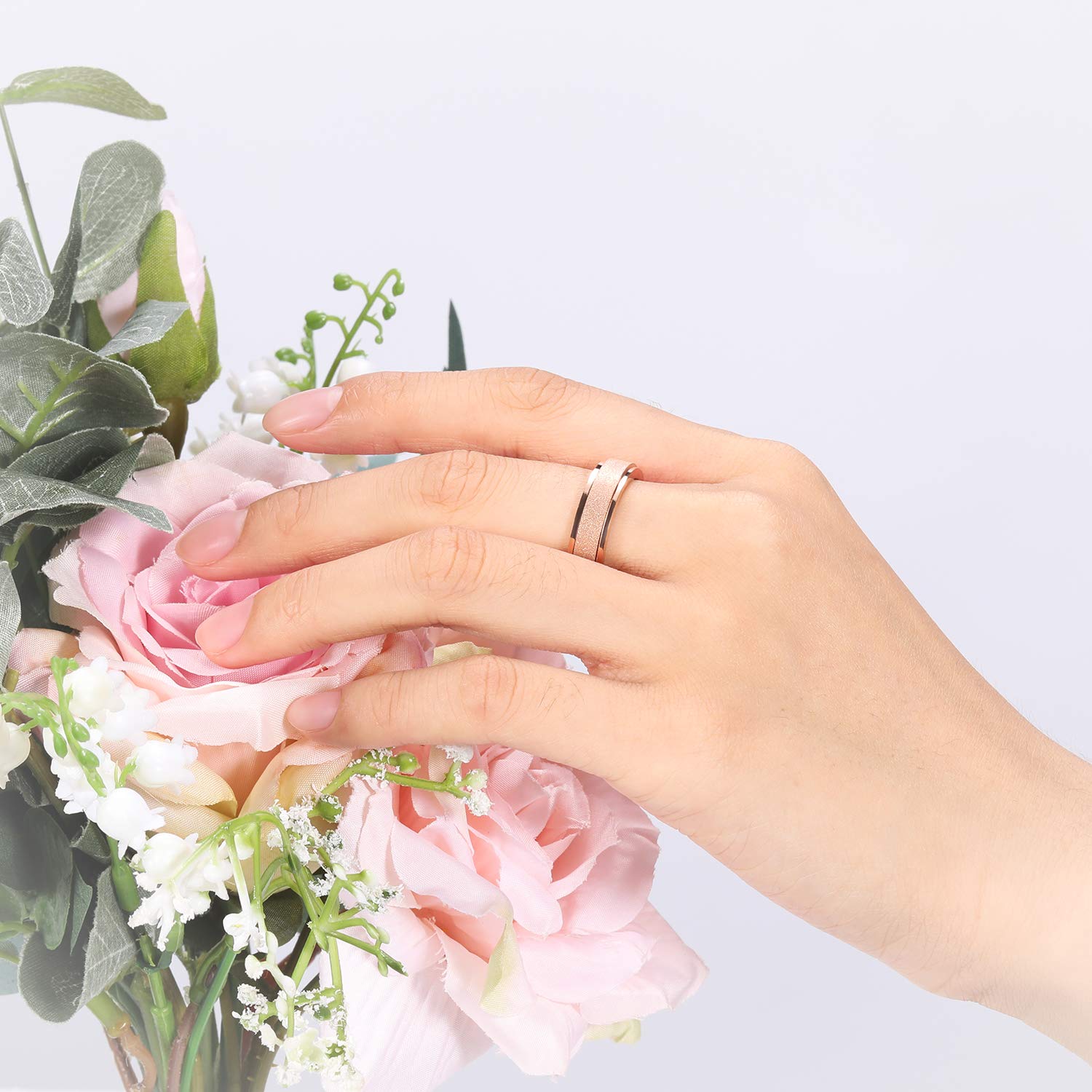 TRUMIUM 6mm Spinner Ring Women Rose Gold Tungsten Carbide and Stainless Steel Sandblasted Wedding Band Size 12