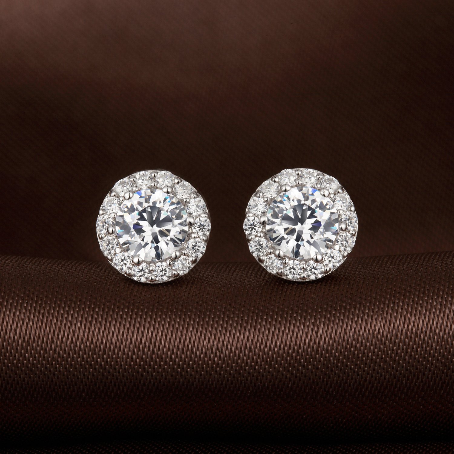 ZowBinBin Sterling Silver Round Cut Cubic Zirconia Stud Earrings, Halo Stud Earrings for Christmas Day, Valentine's Day, Anniversary, Birthday and Wedding/Engagement White