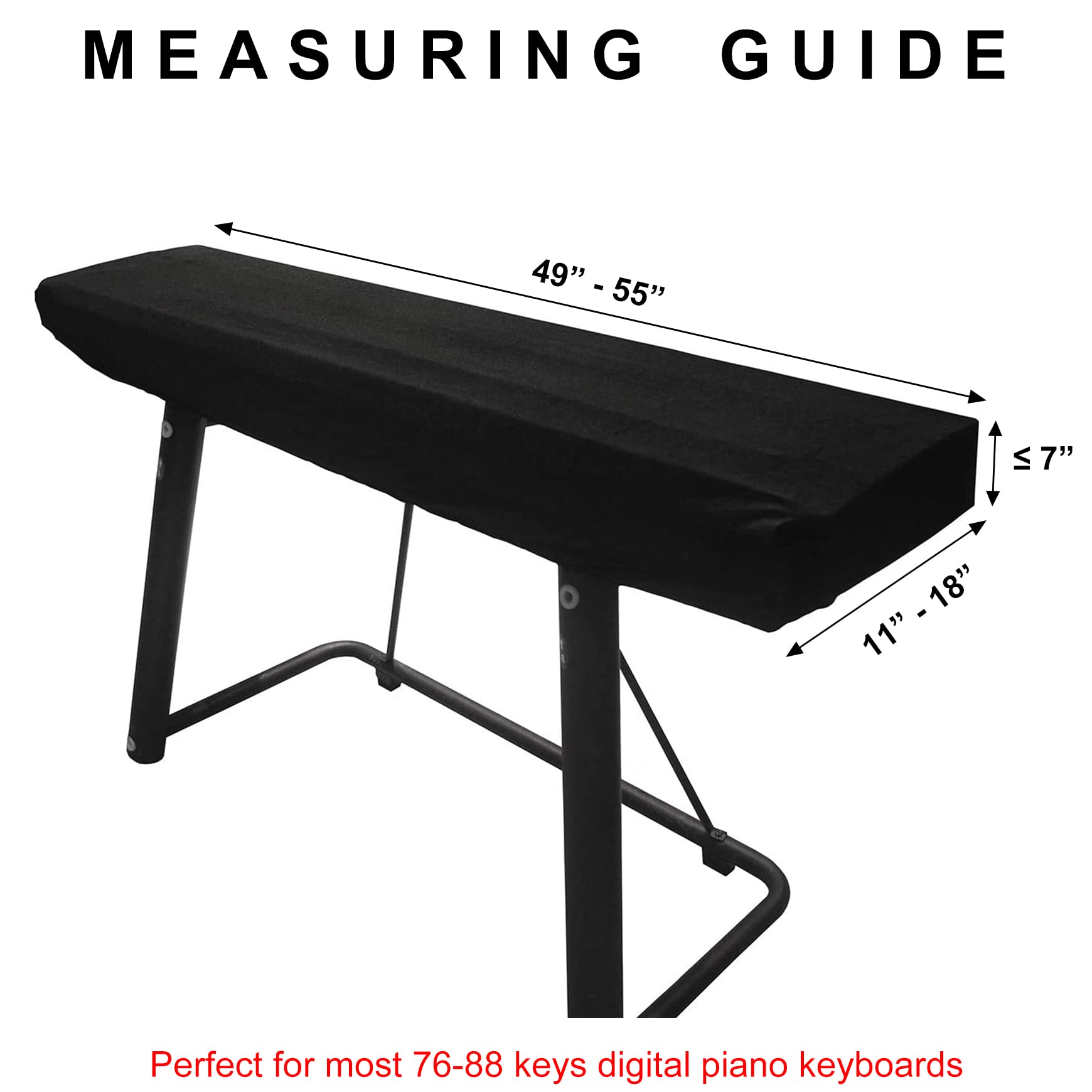 WOMACO Piano Keyboard Cover Stretchy Plush Velvet Dust Cover for 76-88 Keys Digital Piano Keyboard (Black)