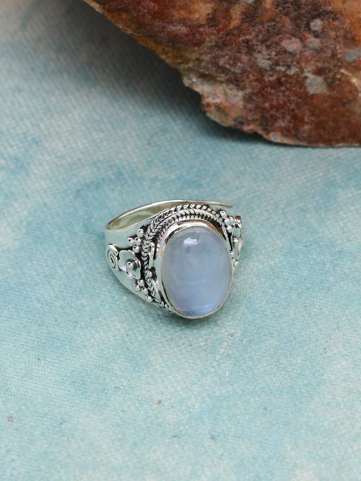 YoTreasure 10x14 mm Moonstone Ring 925 Sterling Silver Jewelry