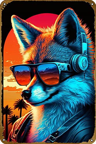 Tin Sign Neon fox Poster Paints Nostalgic Vintage Metal Wall Decor for Bar Home Cafe Garage Pub Man Cave Restaurants Wall Decor 8x12 inch