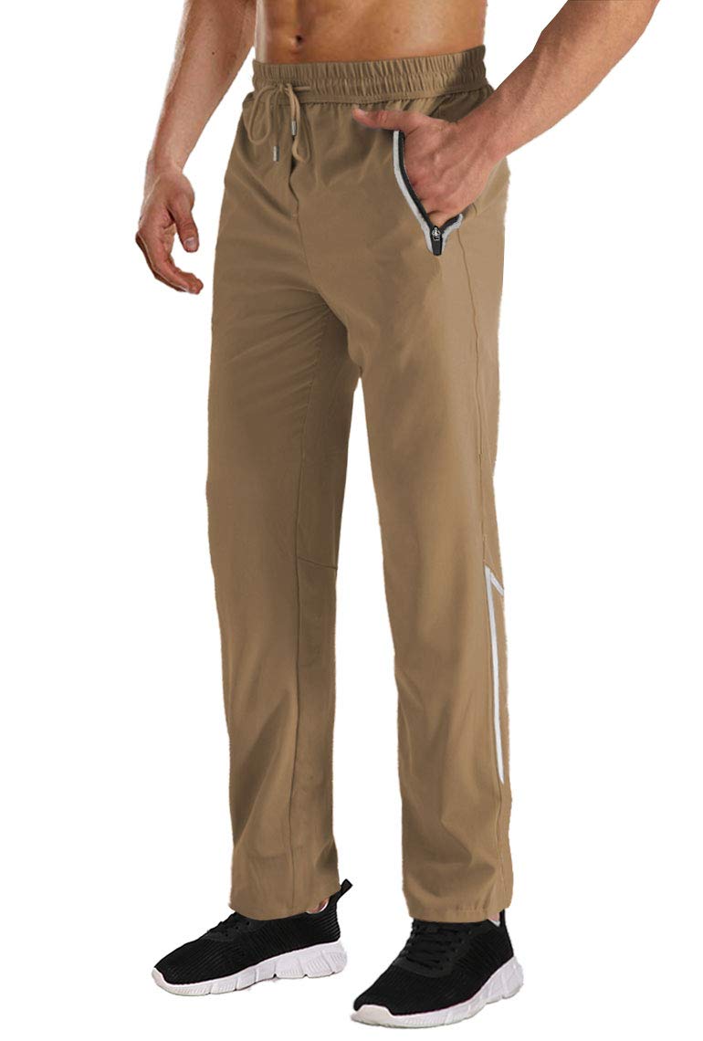 WOTHONPIS Mens Hiking Pants Slim Fit Joggers Pants Lightweight Running Pants Soft Elastic Waist Athletic Track Pants Khaki