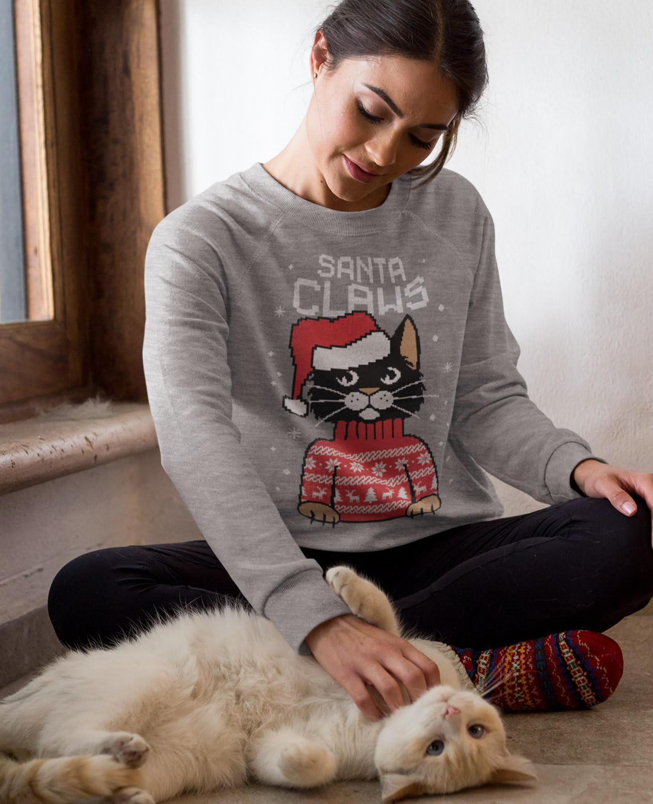 Tstars Santa Claws Sweatshirt Women Teen Girls Cat Ugly Christmas Sweater Style Medium Gray