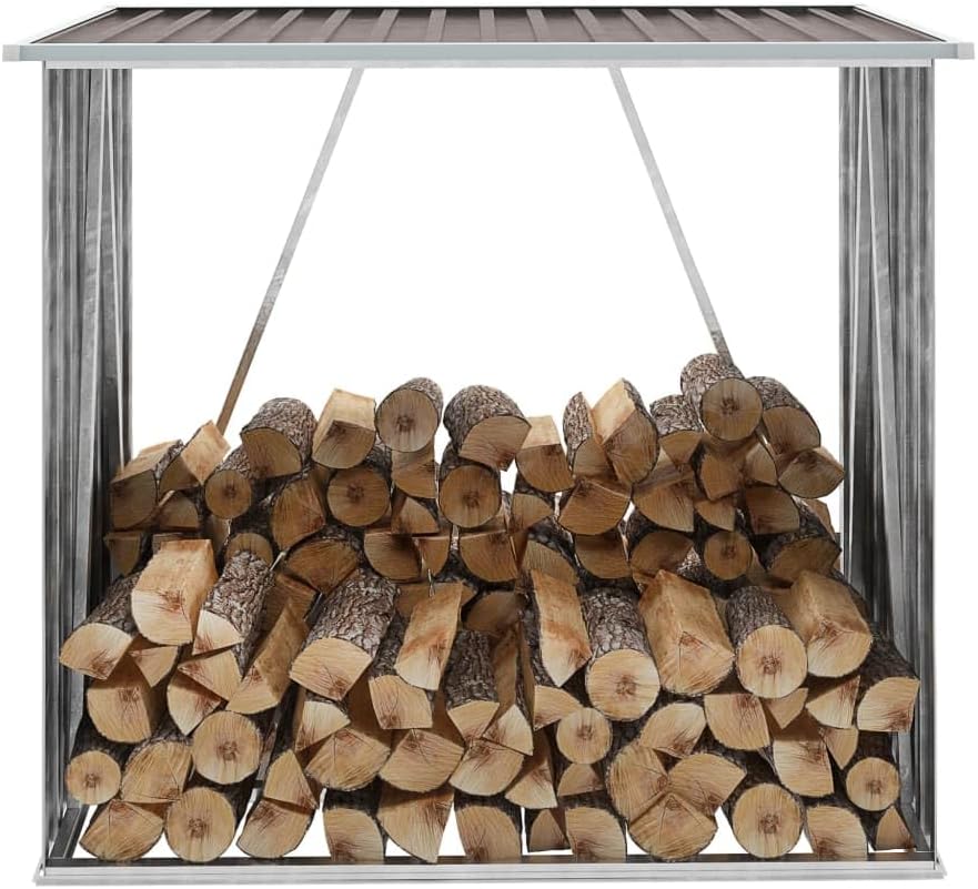 vidaXL Garden Log Storage Shed - Compact, Waterproof Wood Storage with Ventiliated Design - Galvanized Steel - Brown - 64.2" x 32.7" x 60.6"