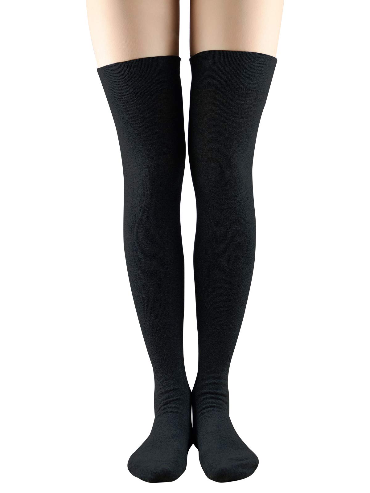 Women Non Slip Thigh High Socks Fashion Tube Stockings above Knee Cosplay Socks (One Size, A 1 Pack Black)